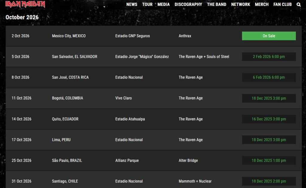 Iron Maiden en Latinoamérica 2026 – Contar